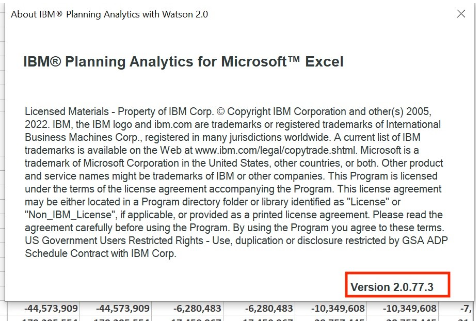 Check IBM Planning Analytics for Excel version | Aramar